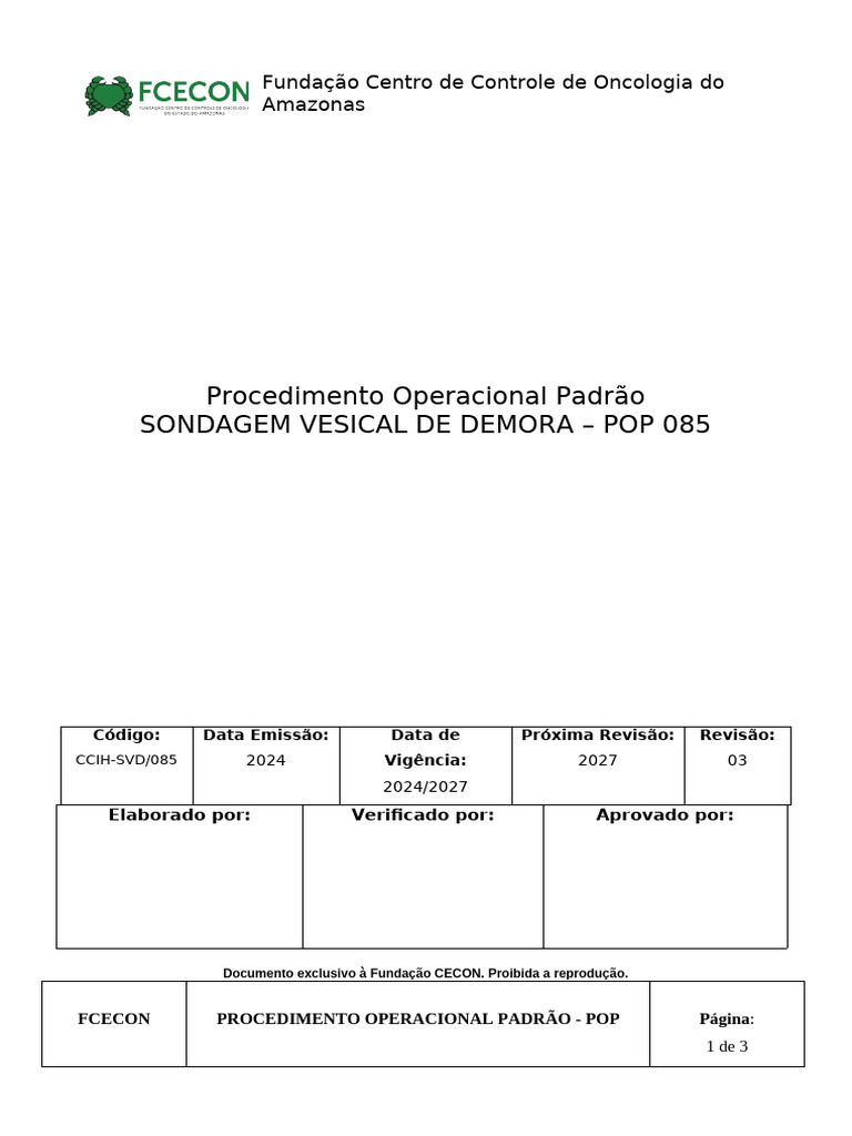 Sondagem Vesical de Demora: POP 085 | PDF | Sistema urinário ...