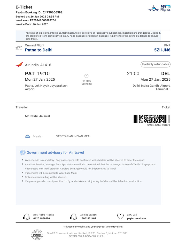 Canada Flight Ticket Confirmation | PDF | Fee
