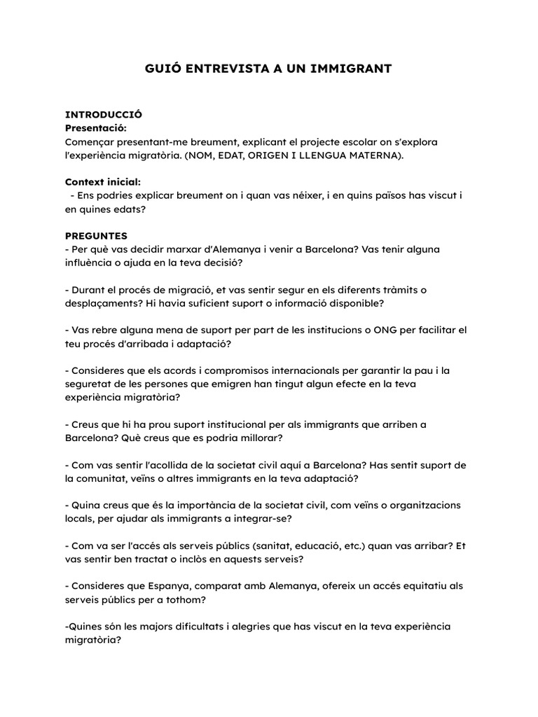 Guió Entrevista A Un Immigrant | PDF
