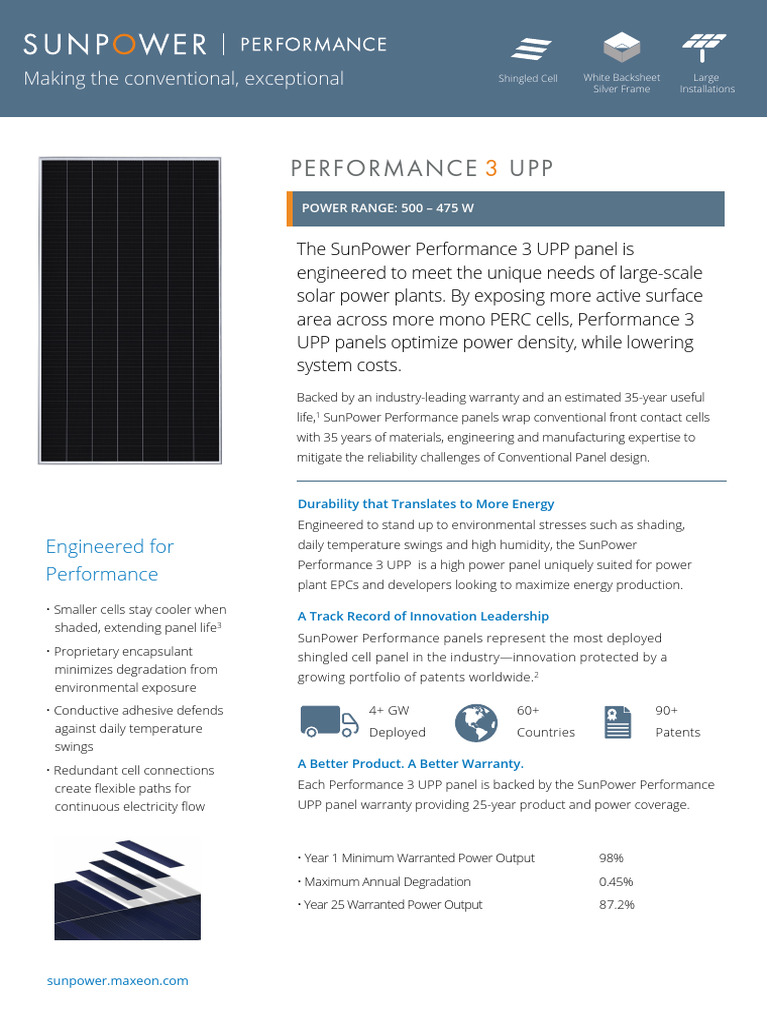 SunPower Performance 3 UPP Panel | PDF | Electrical Wiring | Solar Panel