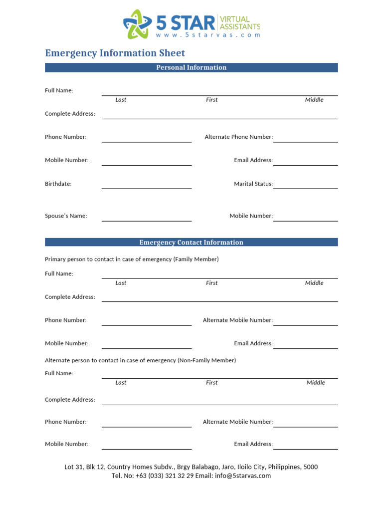 Emergency Information Sheet | PDF