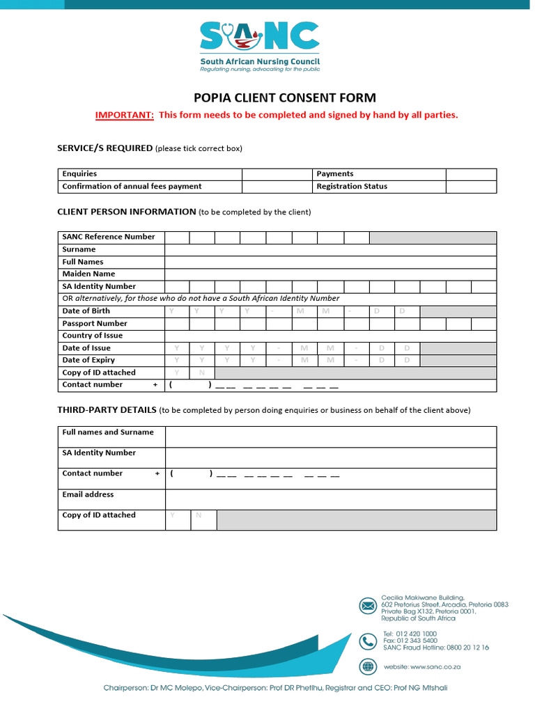SANC 15 POPIA Client Consent Form 2024 | PDF