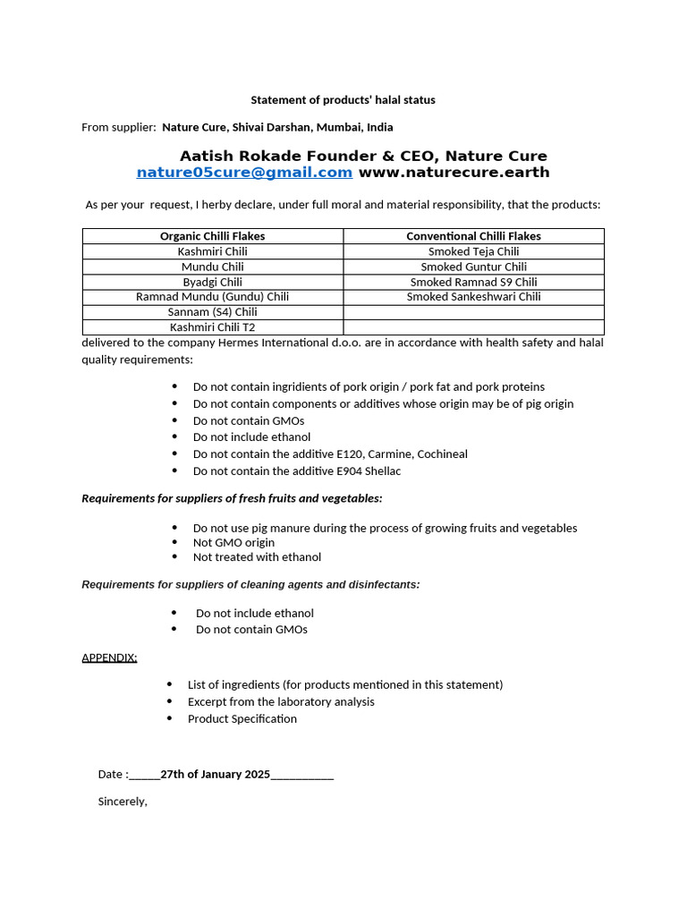 Statement of Products | PDF