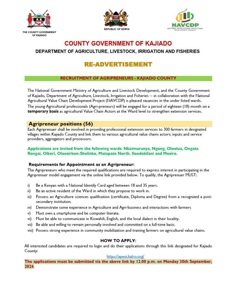 Agripreneur Recruitment in Kajiado County | PDF | Agriculture
