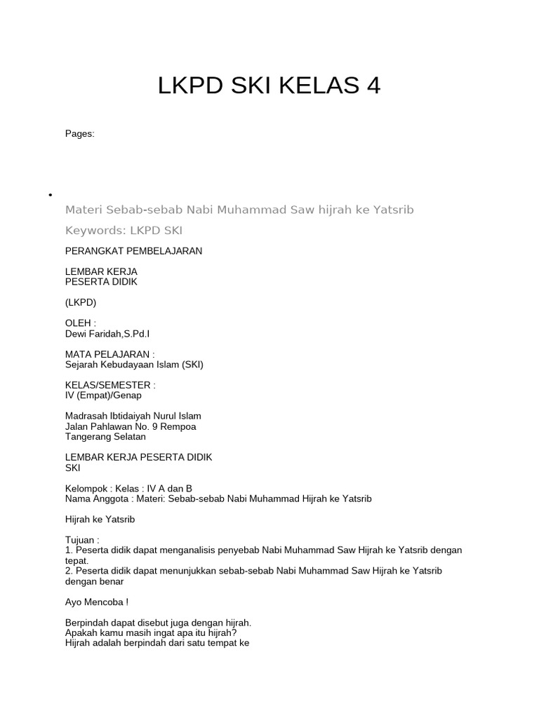 LKPD Ski Kelas 4 | PDF