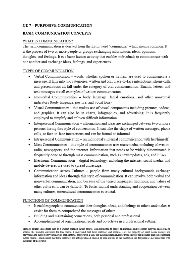 01 - Ge7 - Basic Communication Concepts | PDF | Communication ...
