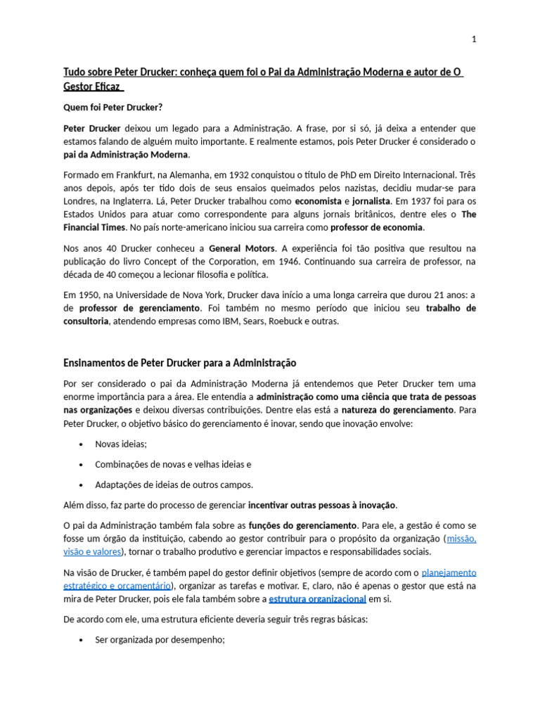 Legado de Peter Drucker na Administração | PDF
