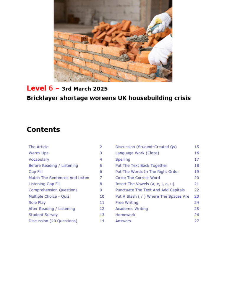 Bricklayer Shortage Worsens UK Housebuilding Crisis | PDF | Homelessness