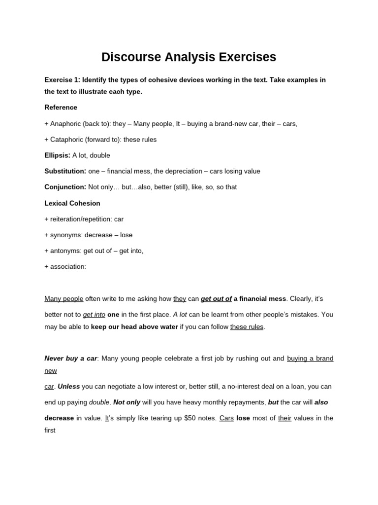Discourse Analysis Exercises | PDF | Desert | Ellipsis