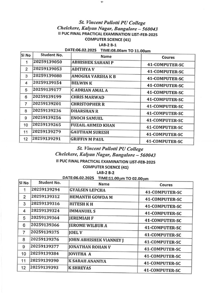 Computer Science Practical Exam Schedule 2024-25 | PDF