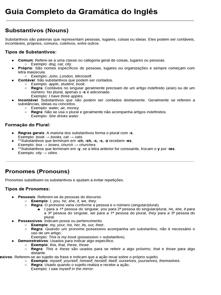 RESUMO_ CONCEITOS BASICOS DE INGLES | PDF | Pronome | Plural