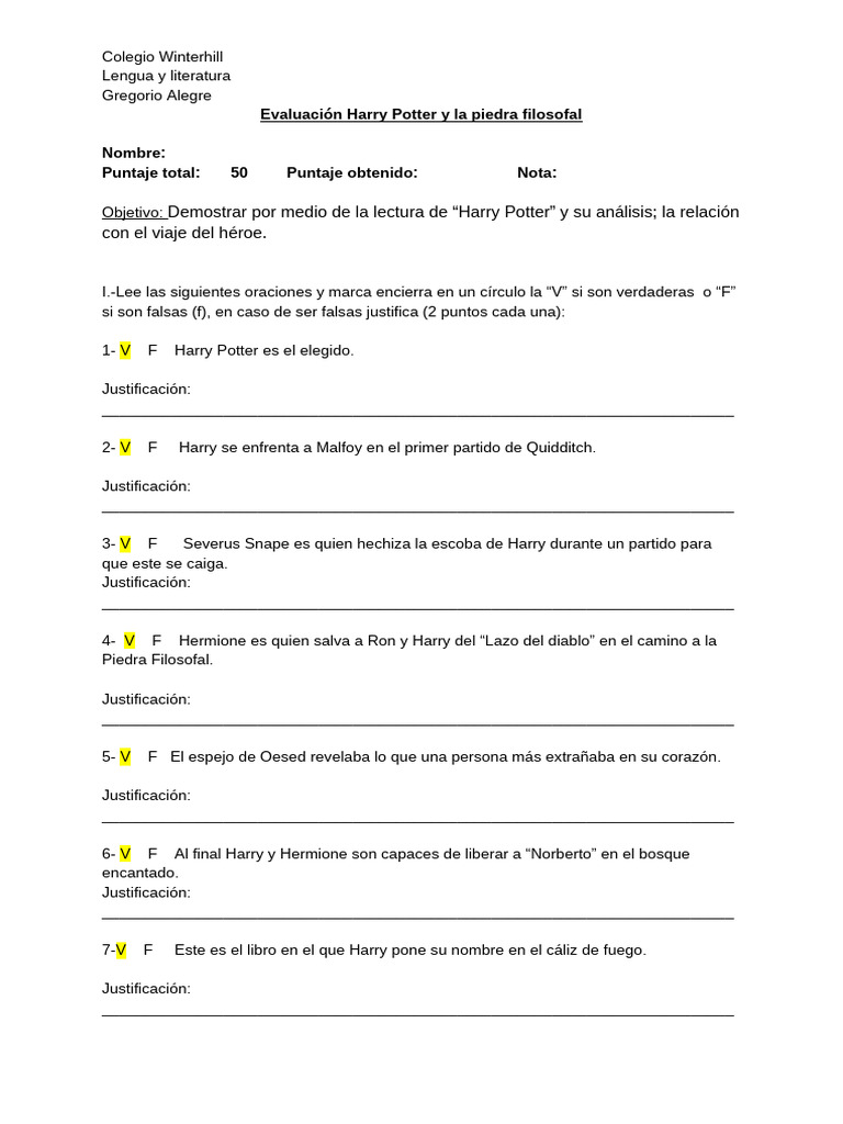 Evaluación de "Harry Potter" y el héroe | PDF | Harry Potter | Mitografía