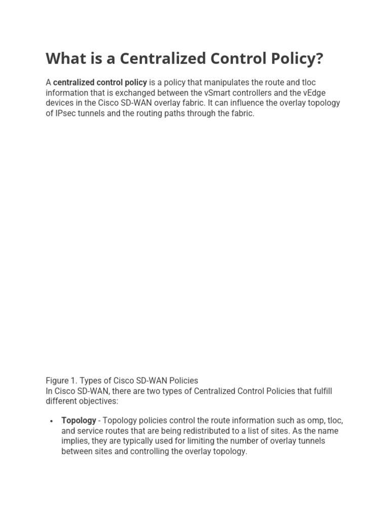 Centralized Control Policies in SD-WAN | PDF