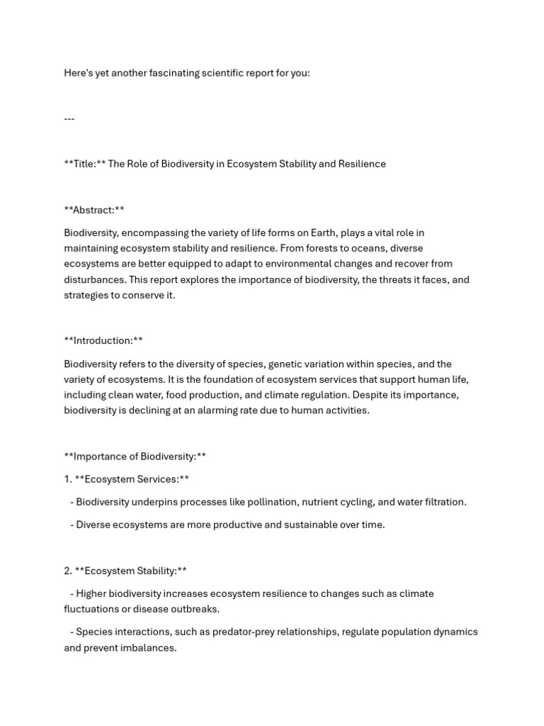 Biodiversity's Impact on Ecosystem Resilience | PDF | Biodiversity ...