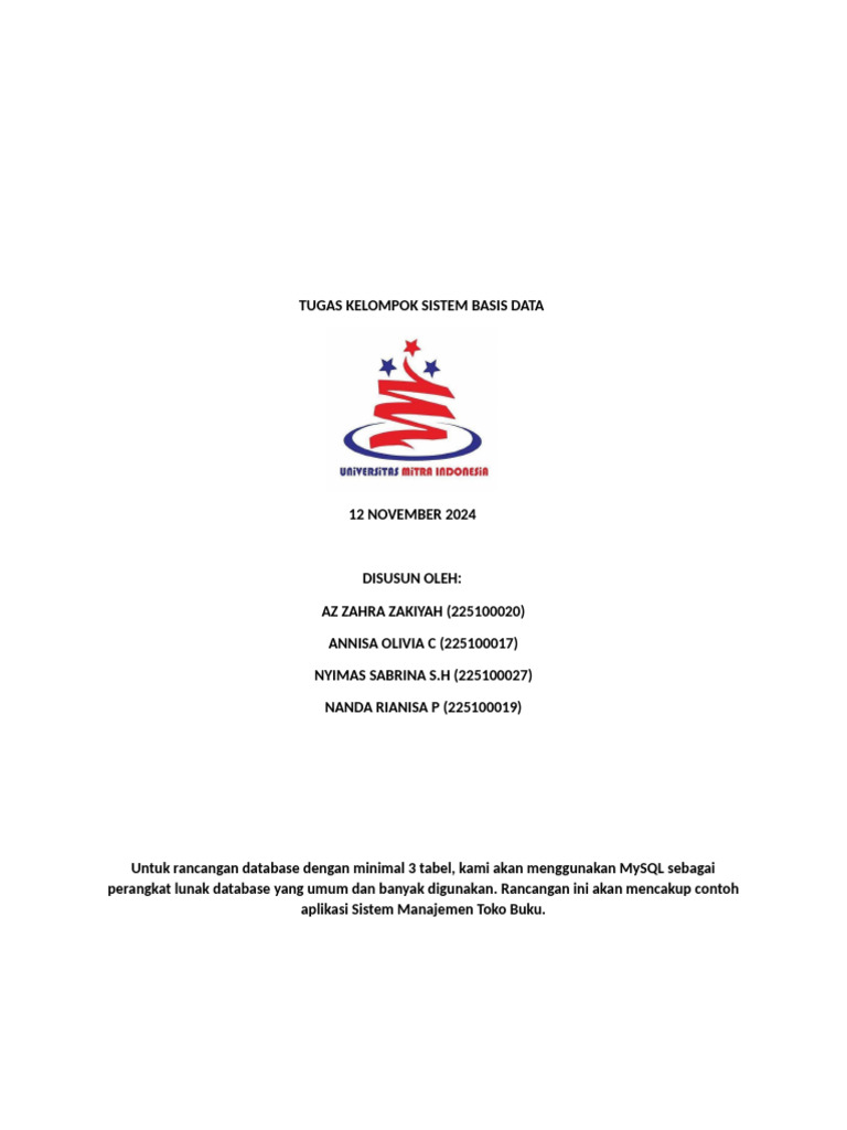 Rancangan Database Toko Buku MySQL | PDF