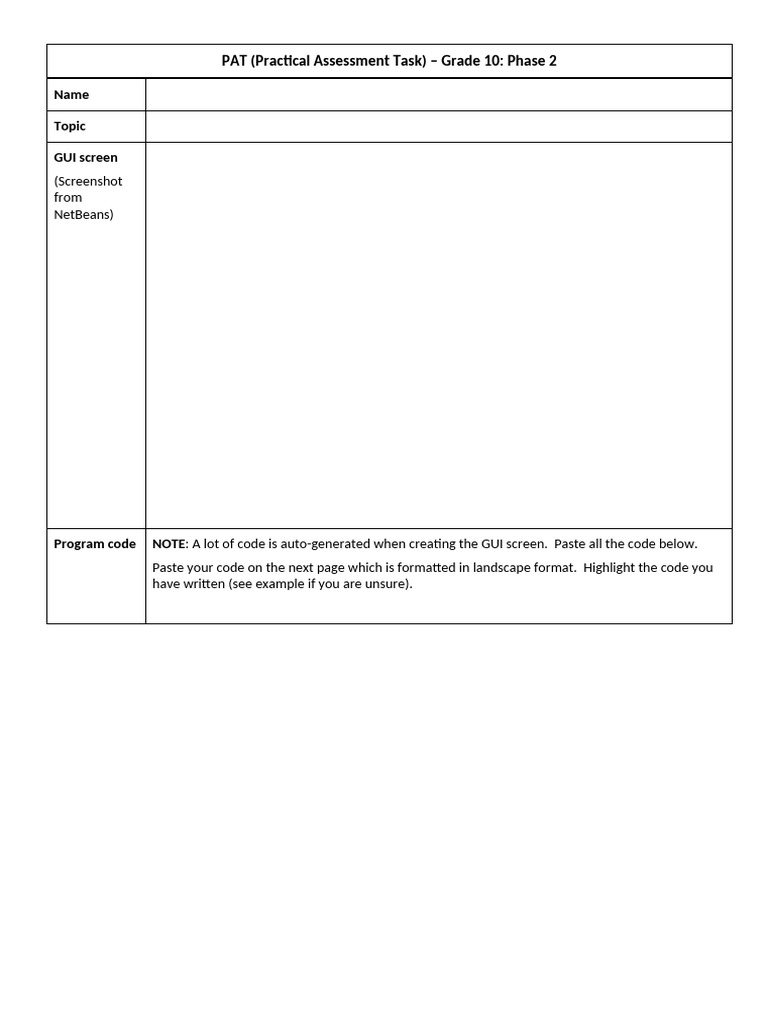 PAT Phase 2 - Template | PDF
