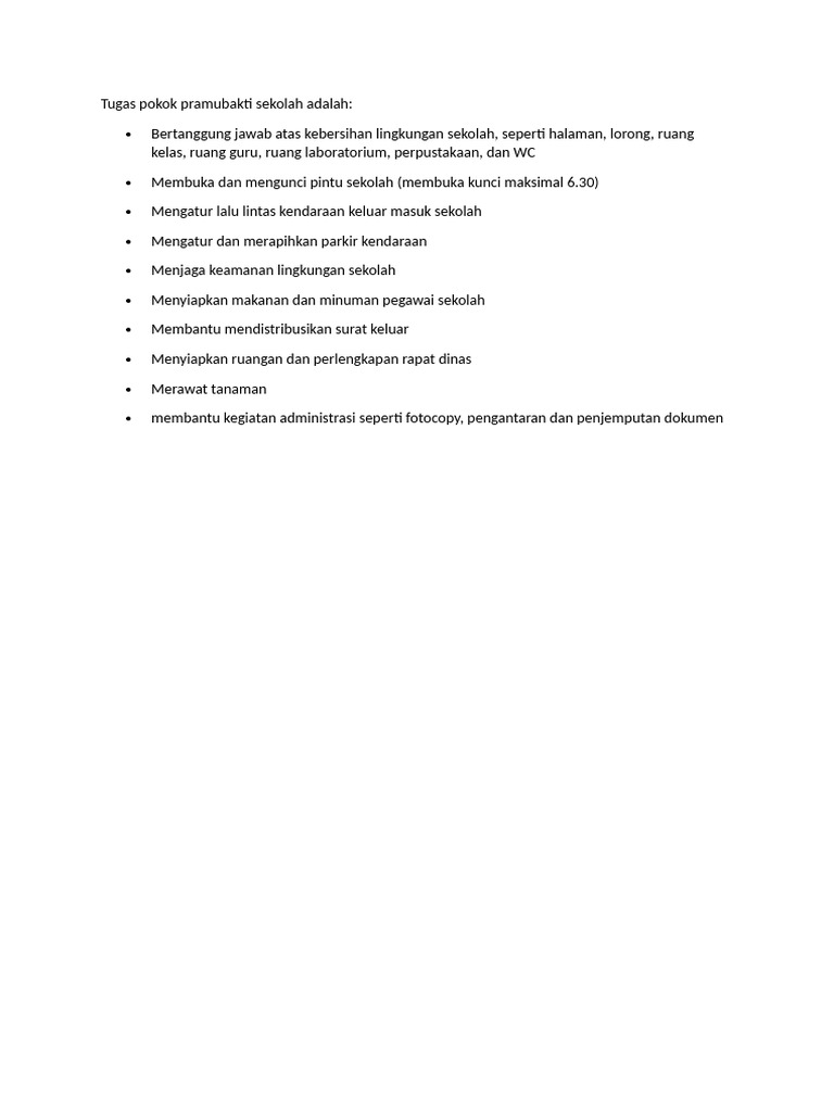 Tugas Utama Pramubakti Sekolah | PDF