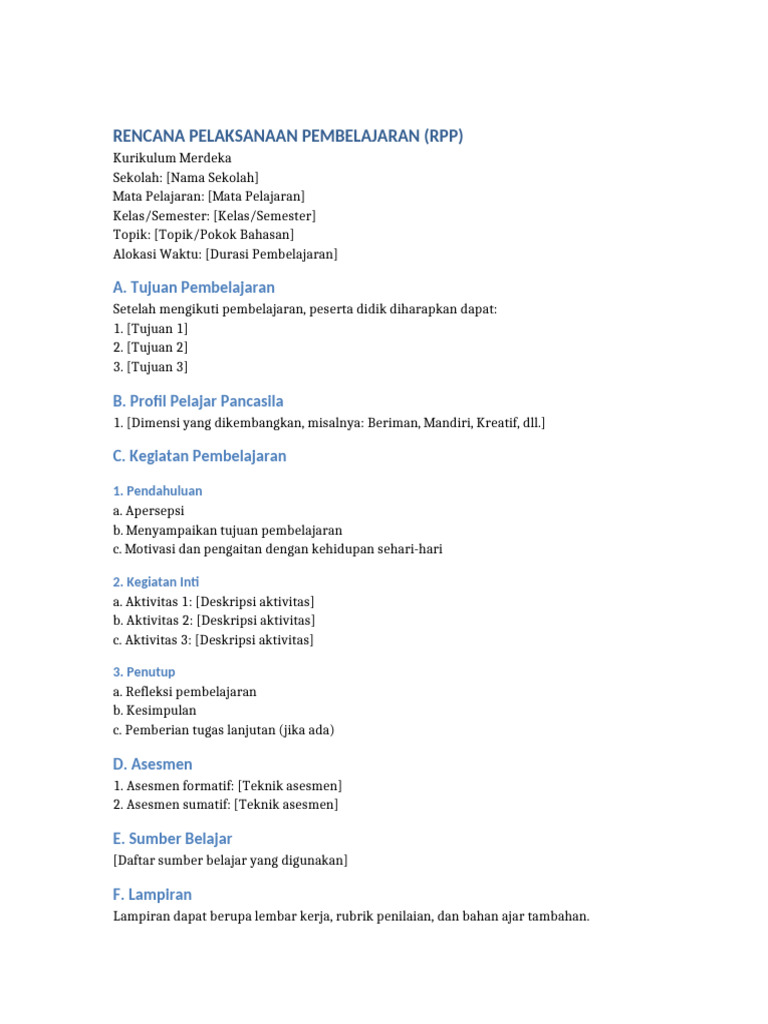 Template RPP Kurikulum Merdeka SMP | PDF