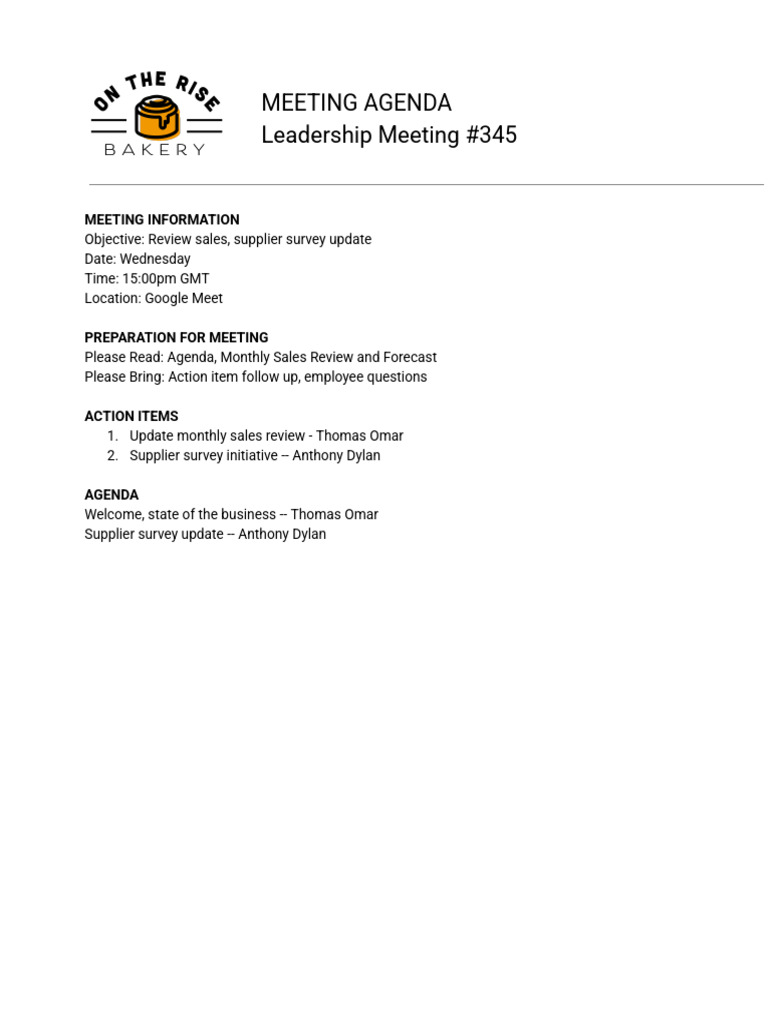 MEETING AGENDA - Leadership Meeting 345 | PDF