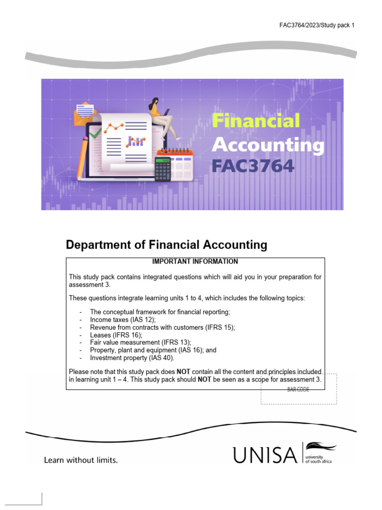 FAC3764 Study Pack 1 1 PDF | PDF | Deferred Tax | International Financial Reporting Standards