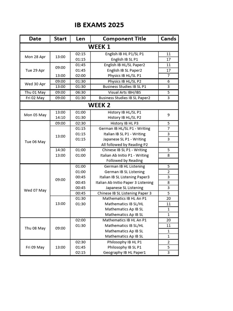 Ib Timetable Student Version 2025 | PDF