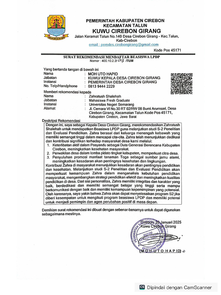 Surat Rekomendasi LPDP Tokoh Masyarakat | PDF