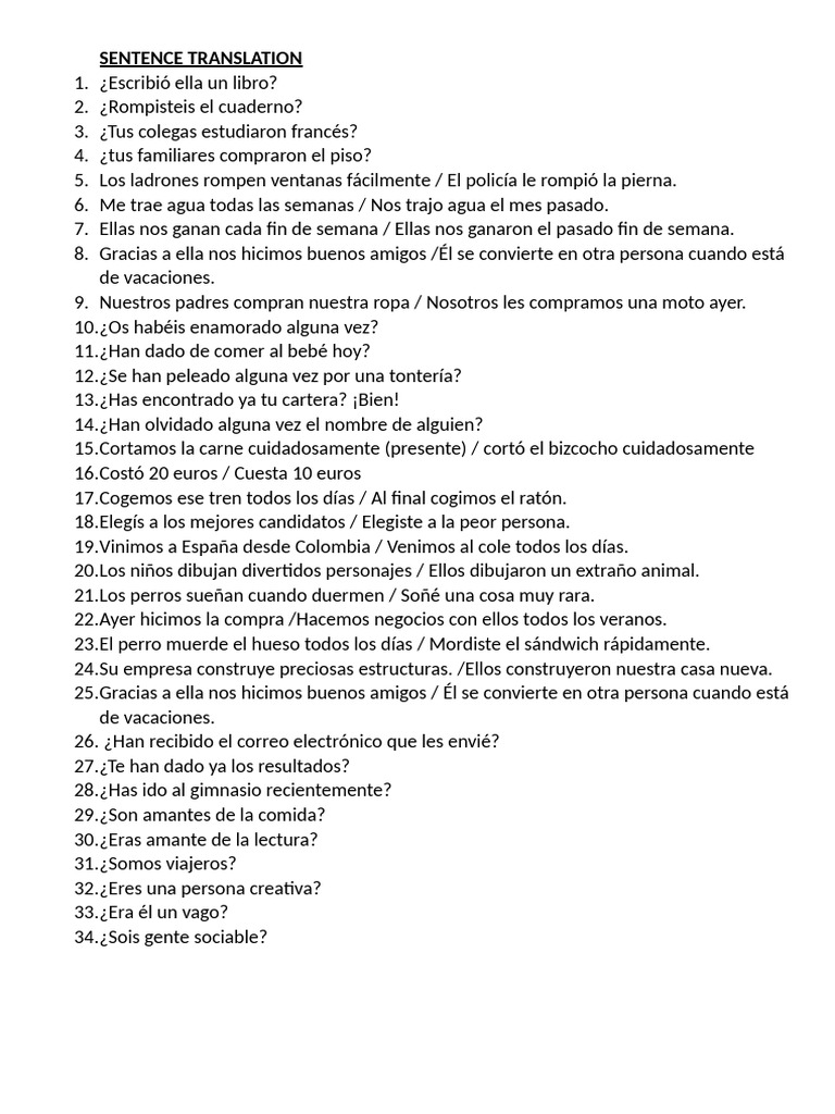 SENTENCE TRANSLATION | PDF