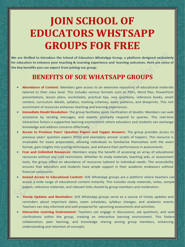 School of Educators Join WhatsAap Groups For Teachers | PDF | Teachers ...