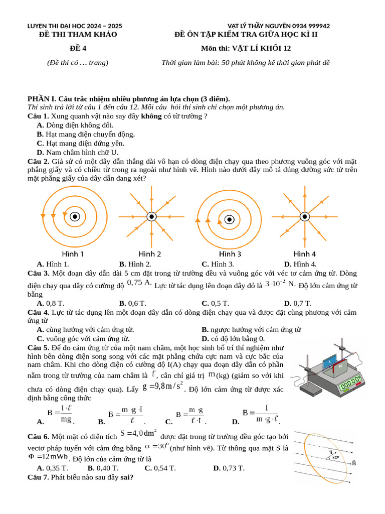Đề 4 - GK2 Lý 12 - Form 2025 - CV7991 | PDF