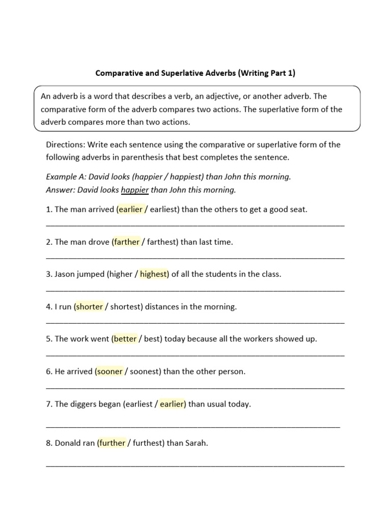 Adverb Exercises: Comparatives & Superlatives | PDF