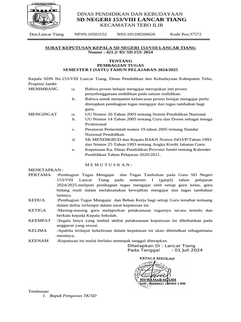 Pembagian Tugas SM1 2024 2025 | PDF