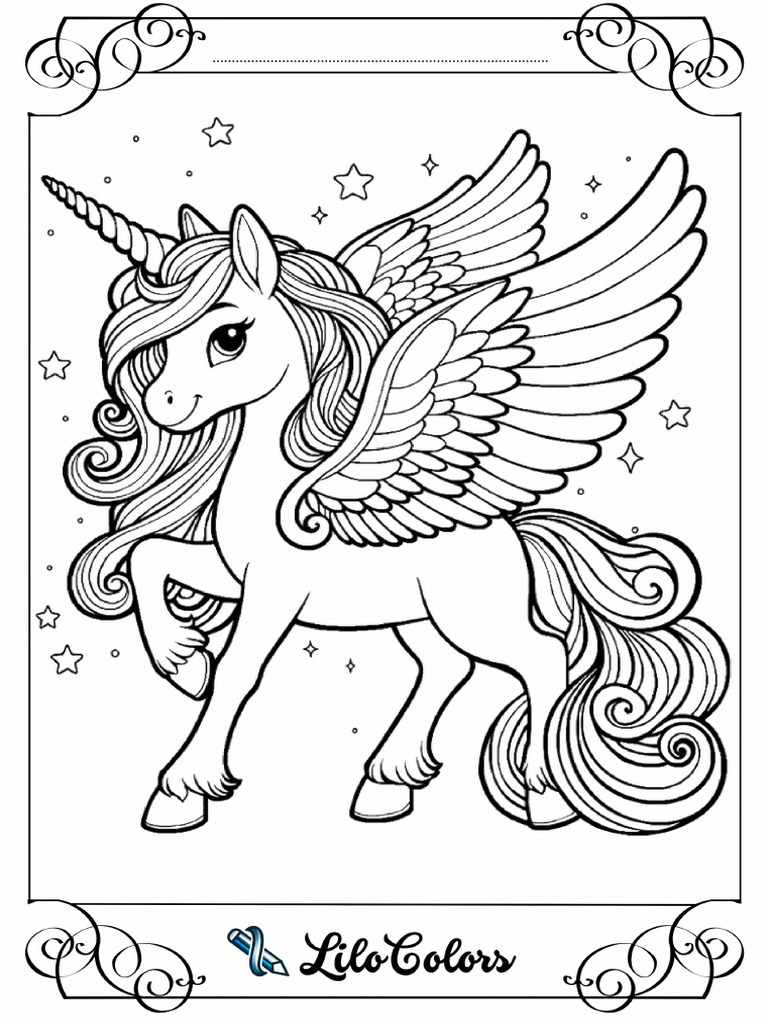 Magical Winged Unicorn Coloring Page | PDF