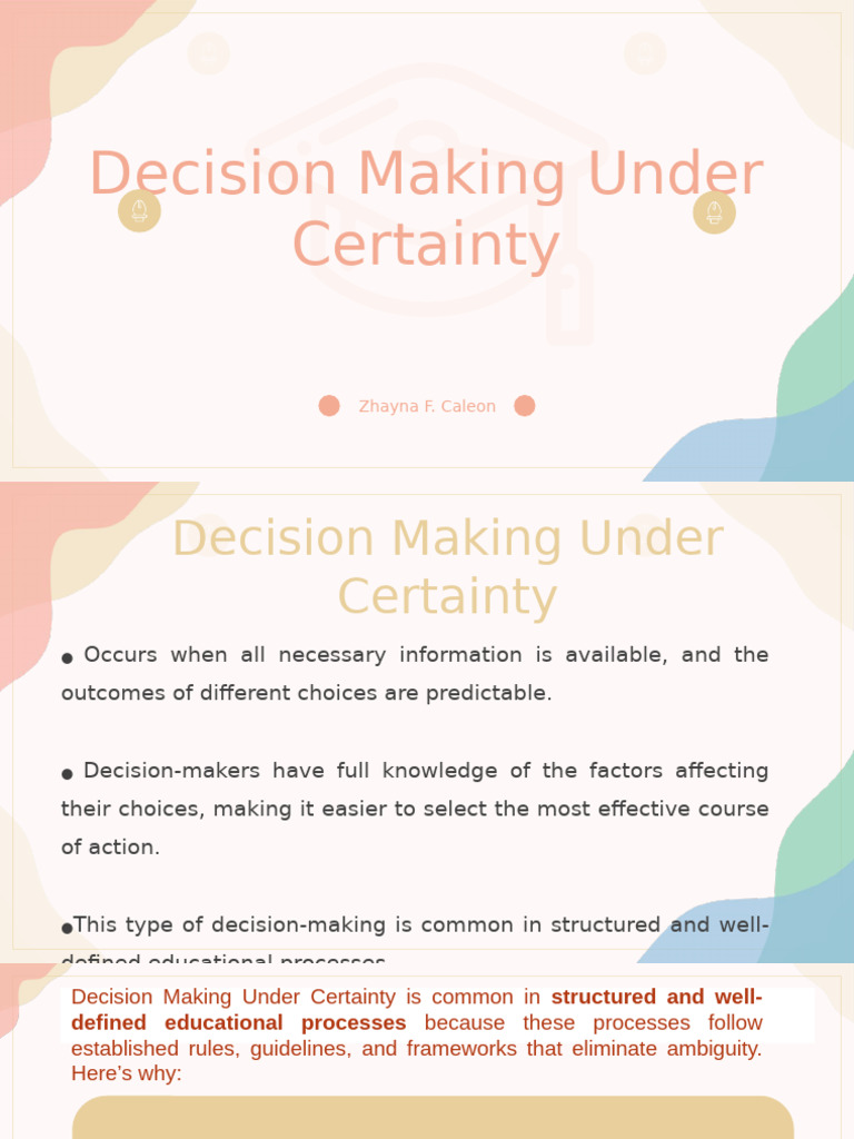 Decision Making Under Certainty: Zhayna F. Caleon | PDF