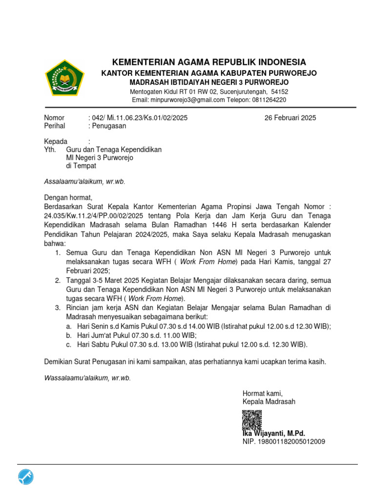 TTE - Surat Penugasan WFH | PDF