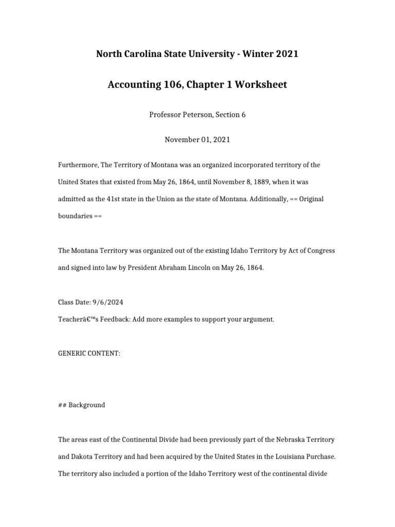 Accounting 106 Chapter 1 Worksheet | PDF | Federal Government Of The ...