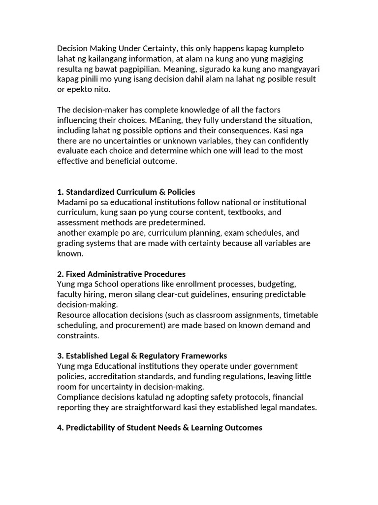 Decision Making Under Certainty | PDF | Decision Making | Curriculum
