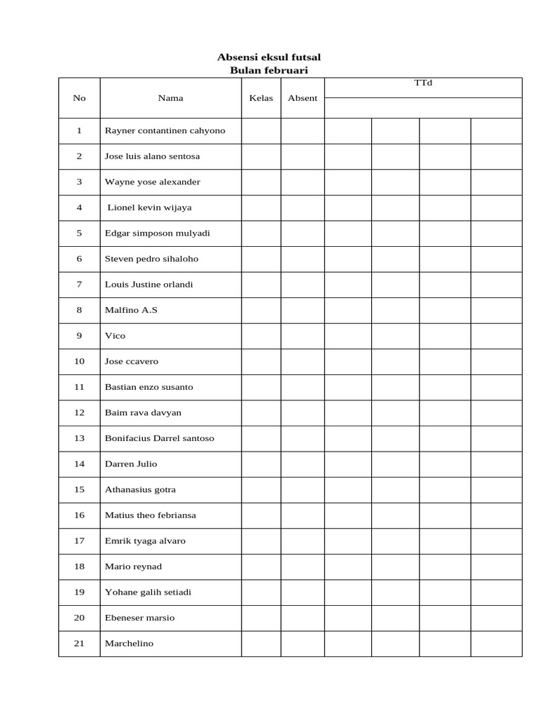 Form Absensi Futsal | PDF