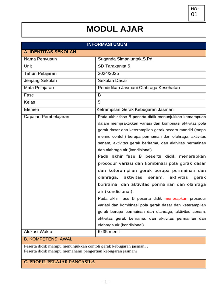 MODUL AJAR, Kebugaran Jasmani | PDF