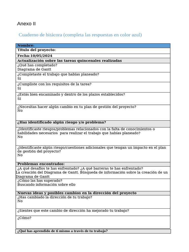 Bitácora IV Anexo II (1) | PDF