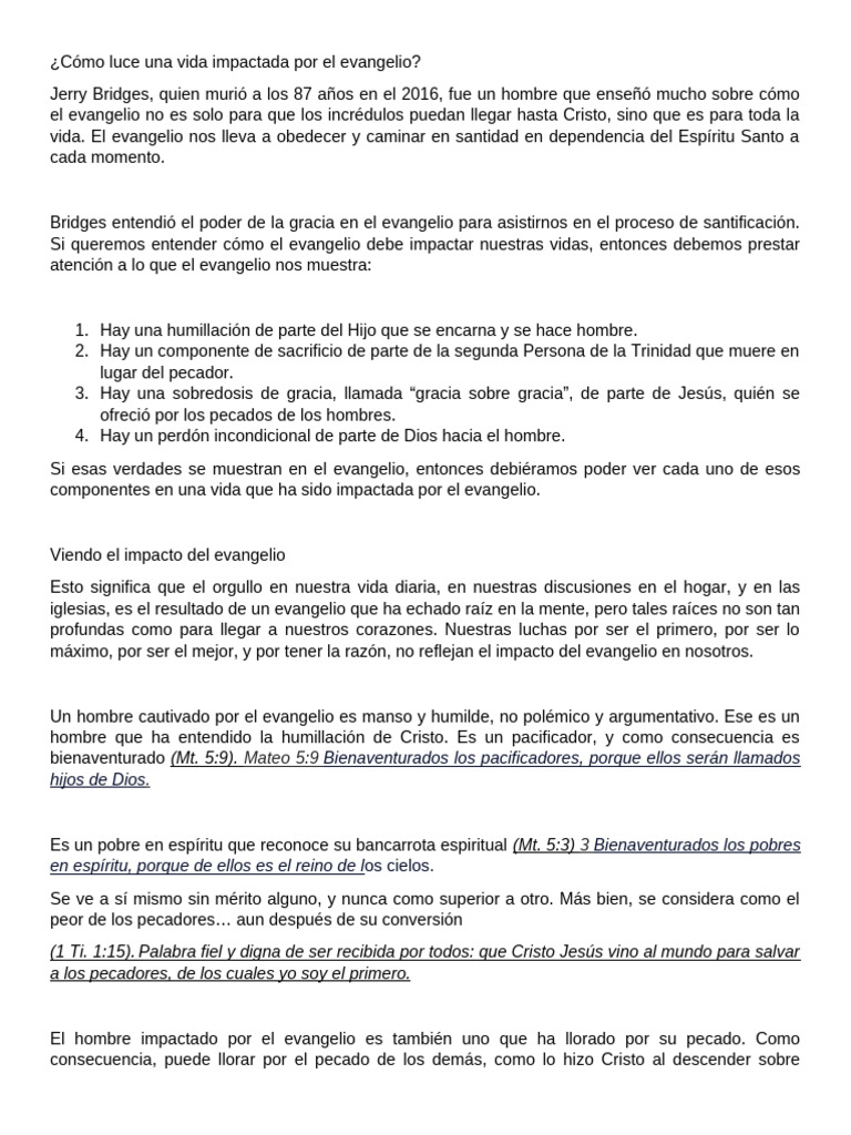 Vida Transformada por el Evangelio | PDF | Pecado | Cristo (título)