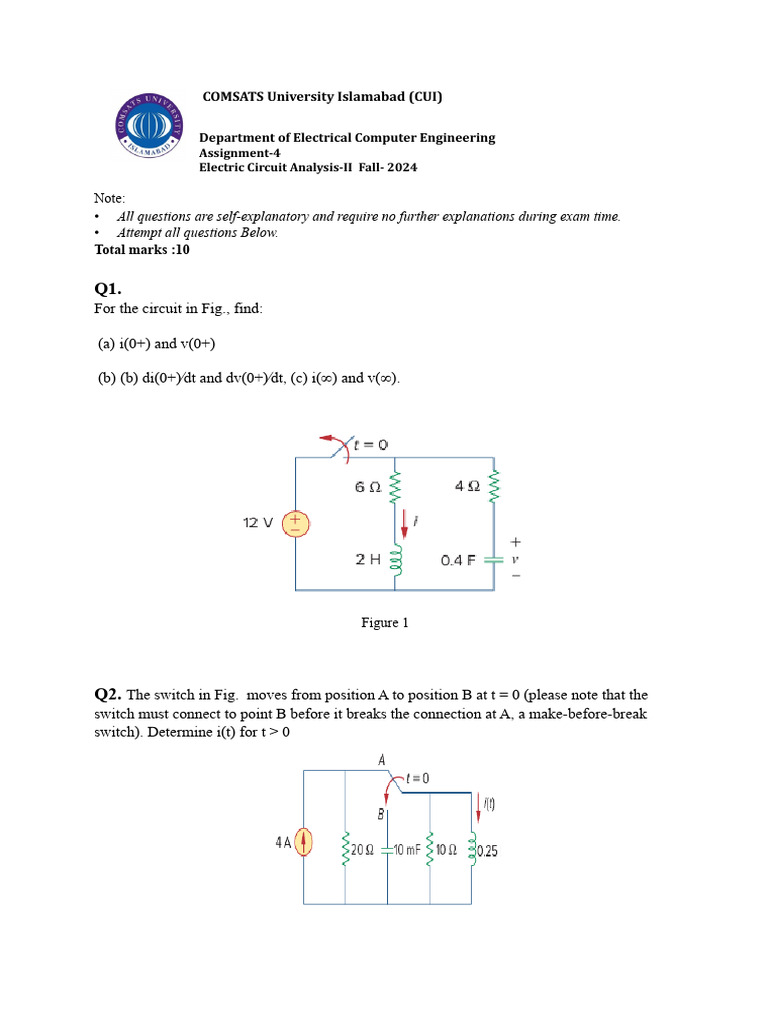 Electric Circuit Analysis Assignment CUI | PDF