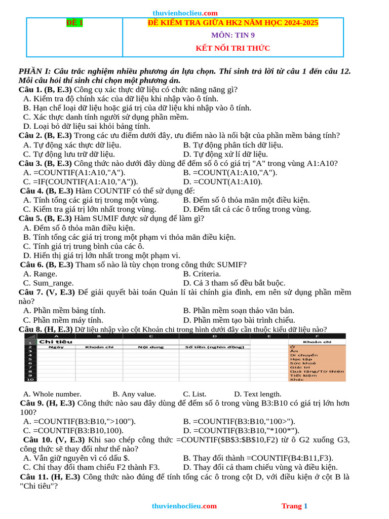 De Kiem Tra Giua HK2 Tin 9 KNTT 24 25 Co Dap An Ma Tran Dac Ta | PDF