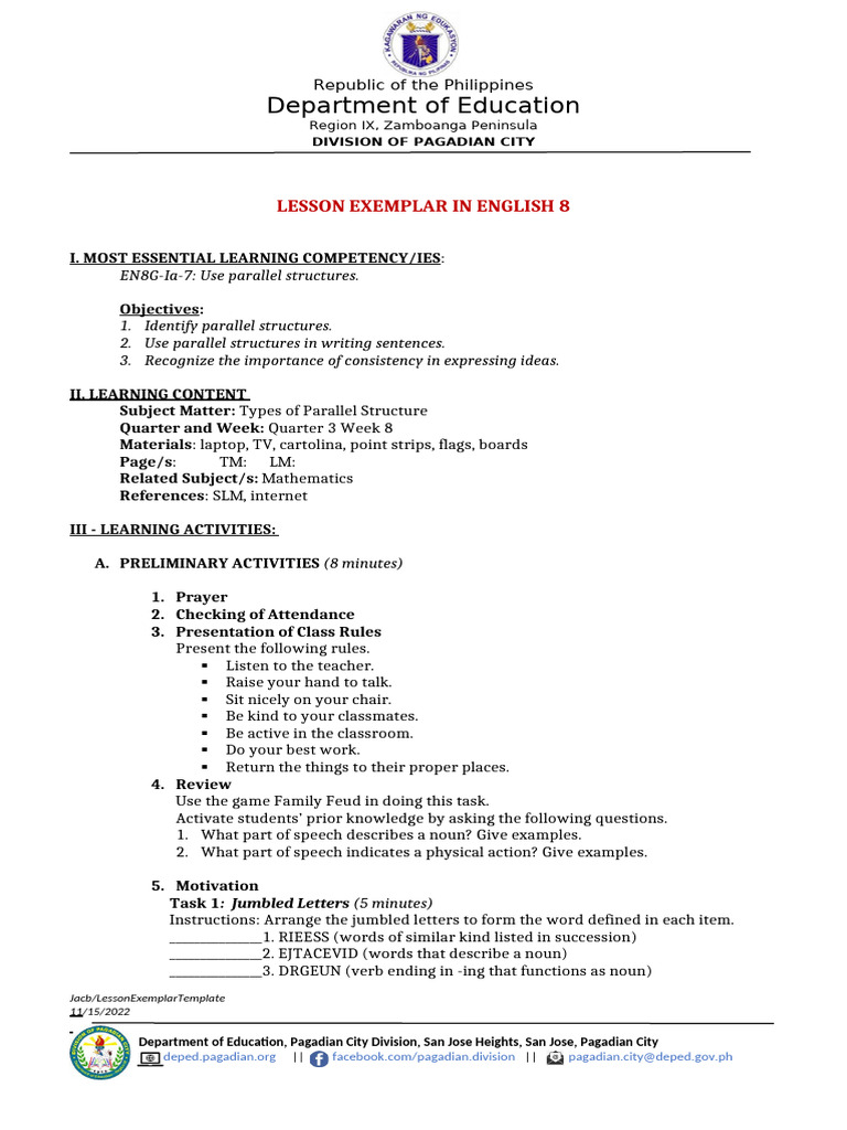 Parallel Structure Lesson for Grade 2 | PDF | Question | Grammar