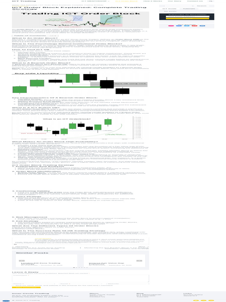 ICT Order Block Explained: Complete Trading Strategy ICT Trading | PDF ...