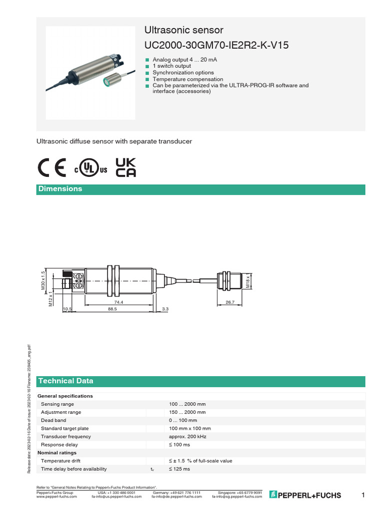 Ultrasonic Sensor UC2000-30GM70-IE2R2 | PDF | Electrical Components ...