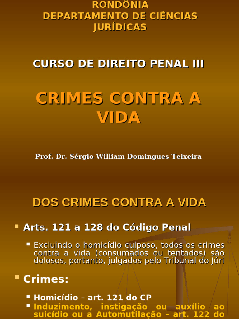 Aula 01 - Emeron - Crimes Contra A Vida | PDF | Homicídio | Crimes