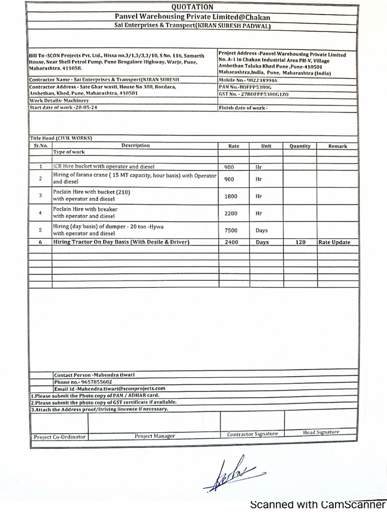 Sai Enterprises & Transport Quotation | PDF