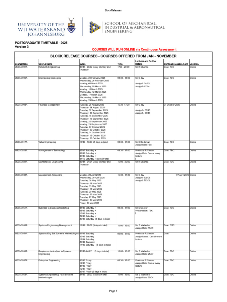 Masters Timetable 2025 V3 | PDF | Business