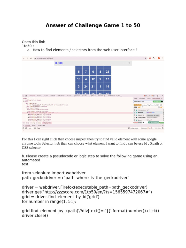 Answer of Challenge Game 1 To 50 - Faisal Adi Jayadi | PDF