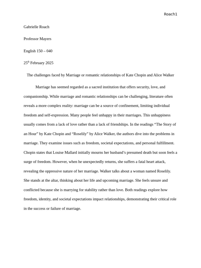 Gabrielle. Roach 1st Draft of Romantic Relationships Essay | PDF ...